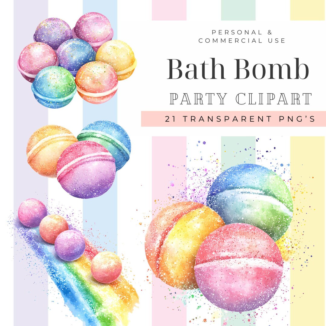 Bath Bomb Party Making Clipart, Watercolor Bath Bomb Images, Rainbow ...