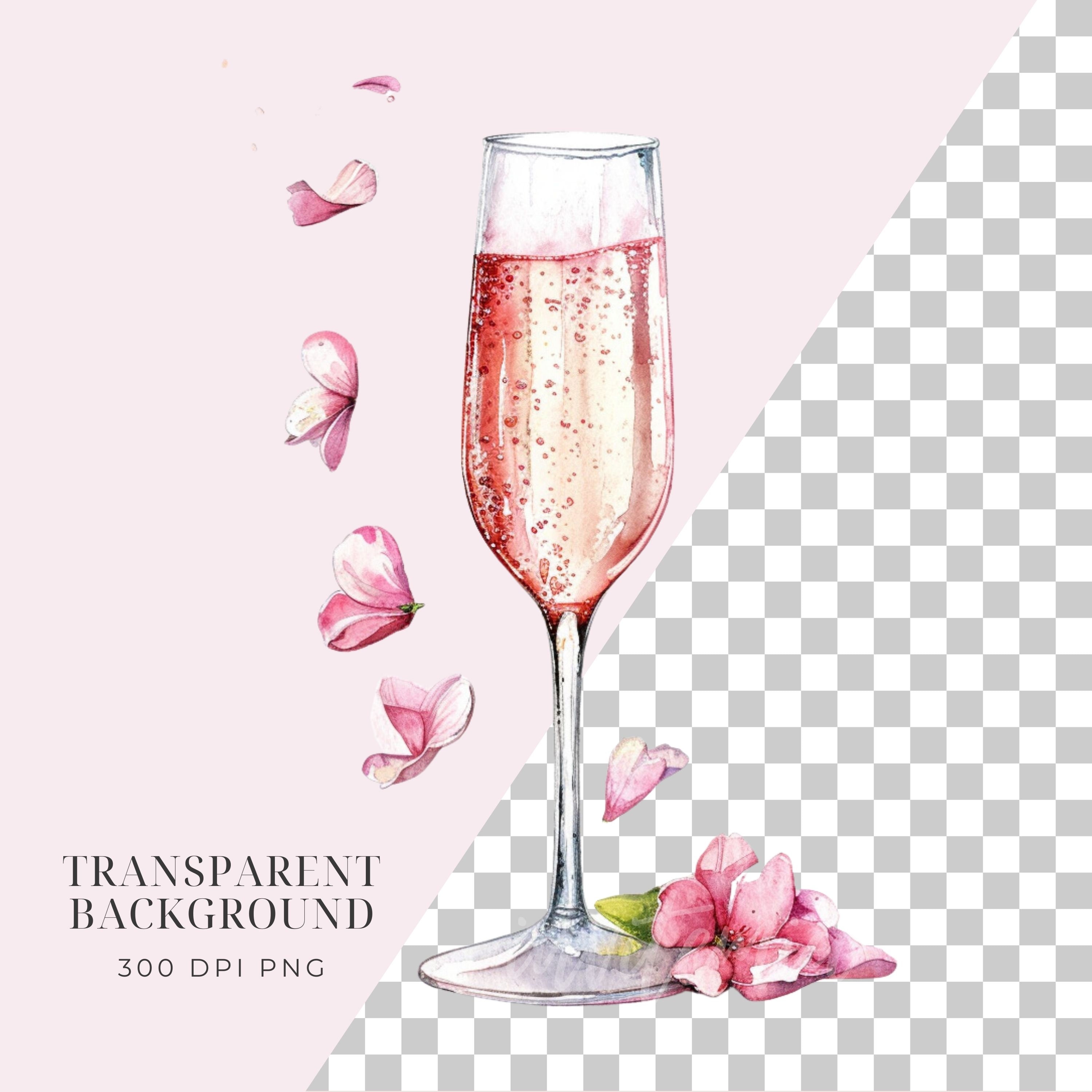 Petals and Prosecco Clip Art Pearls PNG Watercolor Wine Glass Image ...