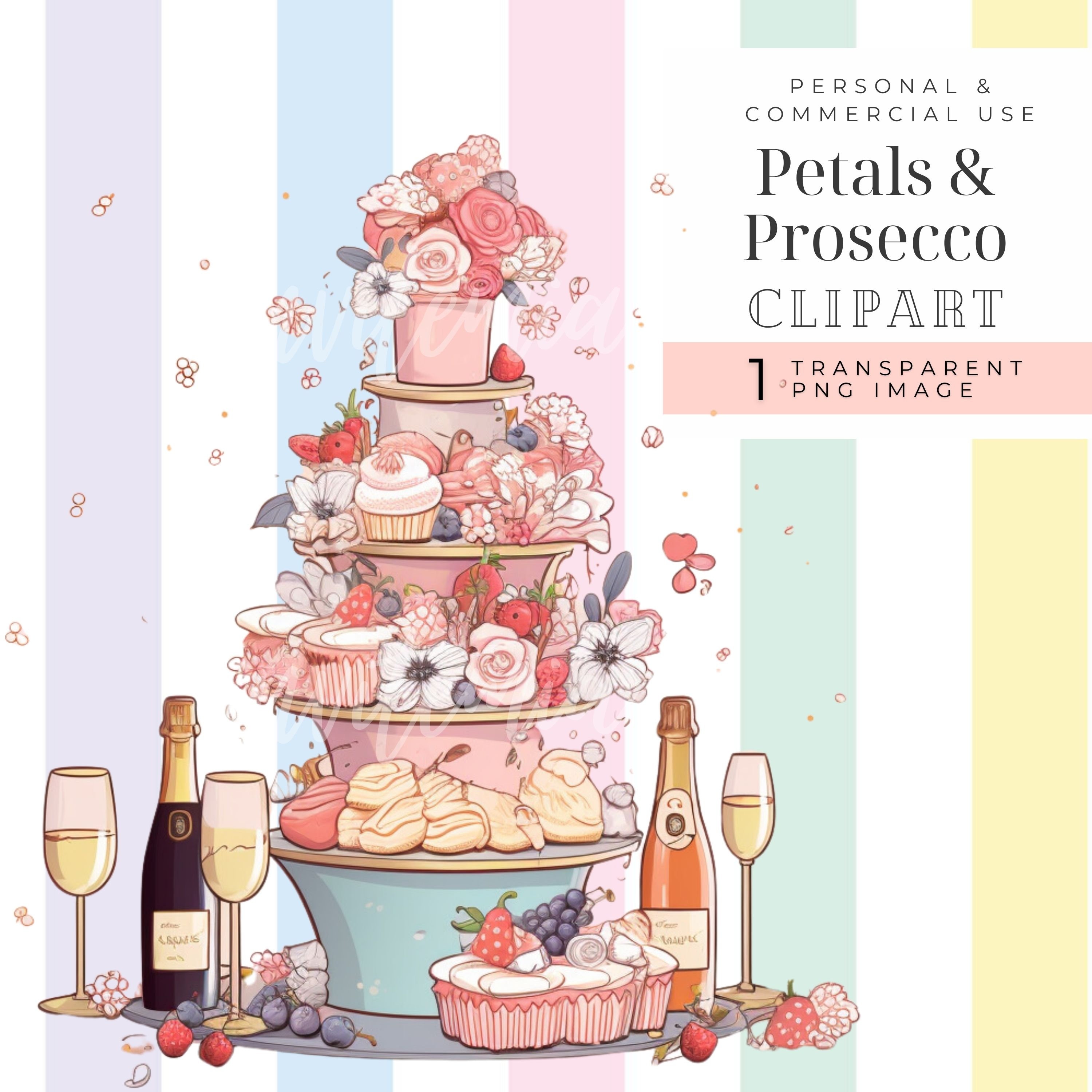 Petals and Prosecco Clip Art Pearls PNG Watercolor Wine Glass Image ...