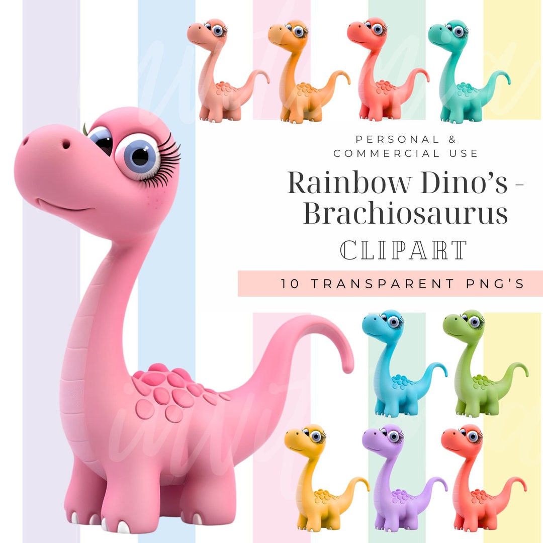 Girl Dinosaur Animated Dino Clipart Pink Purple Rainbow Colored ...