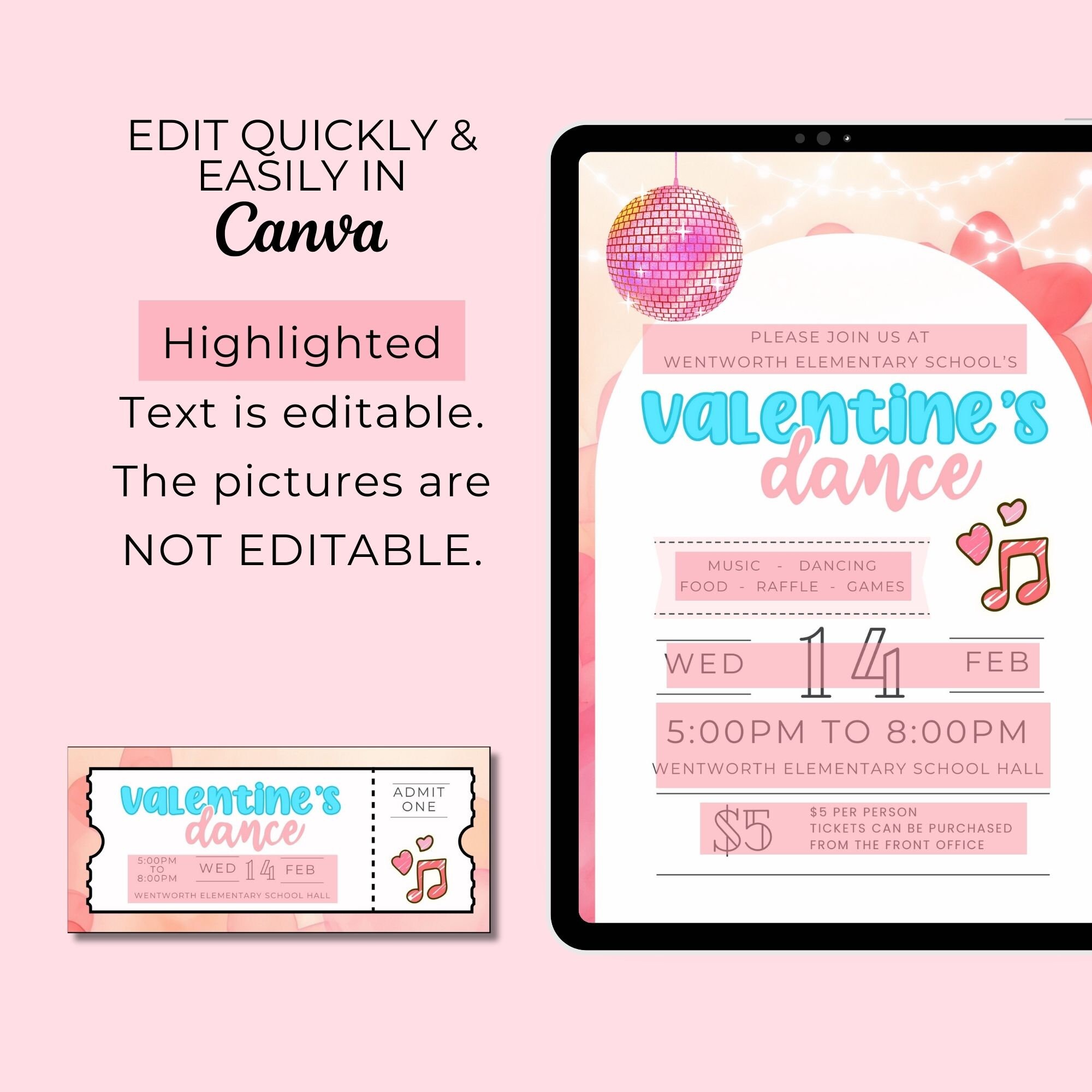 Valentine’s Day Sweetheart Dance Flyer, Valentine’s Day Dance Tickets ...