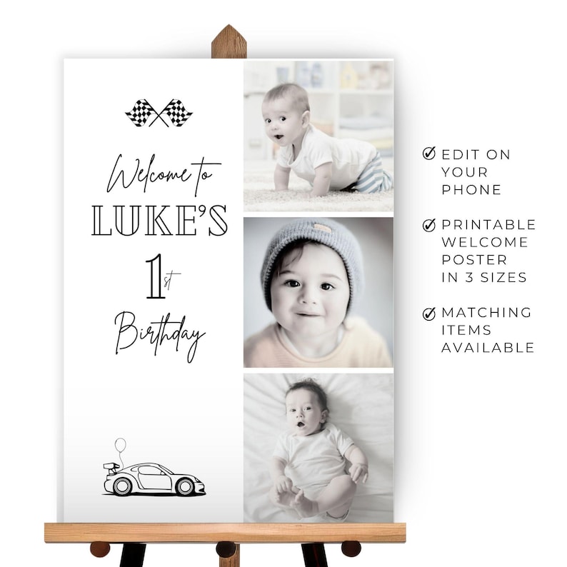 Welcome Poster With Photo Race Car Editable Birthday Party Sign Board ...