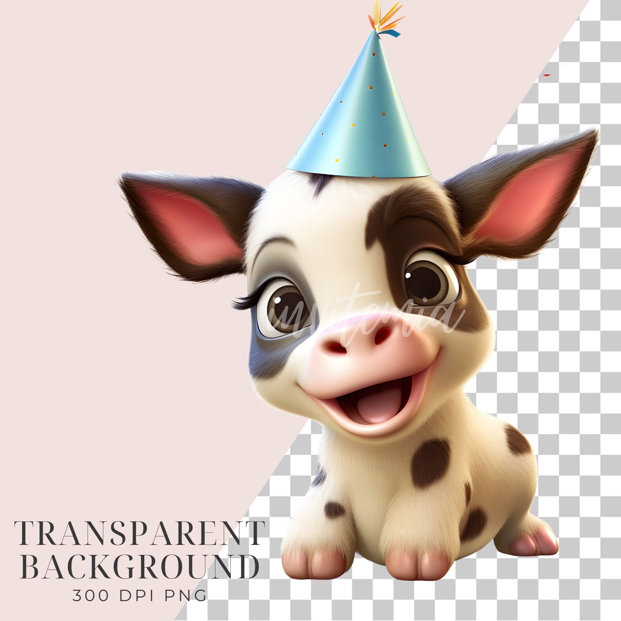 Farm Birthday Clipart, Cow in Party Hat, Quirky Cow, Farm Animal ...