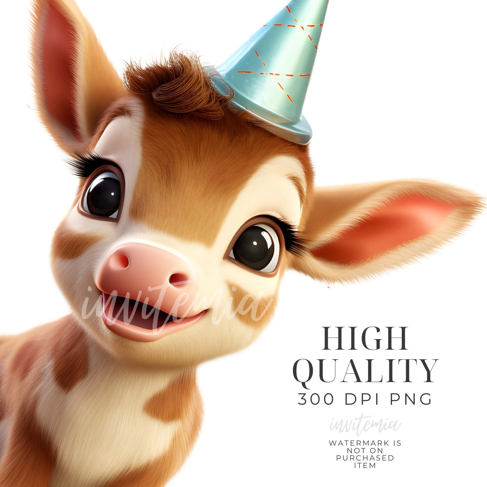 Cow in Party Hat Farm Birthday Image Quirky Calf, Watercolor Quirky ...