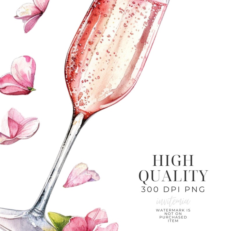Petals and Prosecco Clip Art Pearls PNG Watercolor Wine Glass Image ...