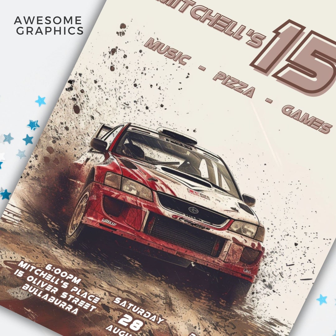 Rally Car Teenage Boy Party Invitation, Boys Race Car Invite Level up ...