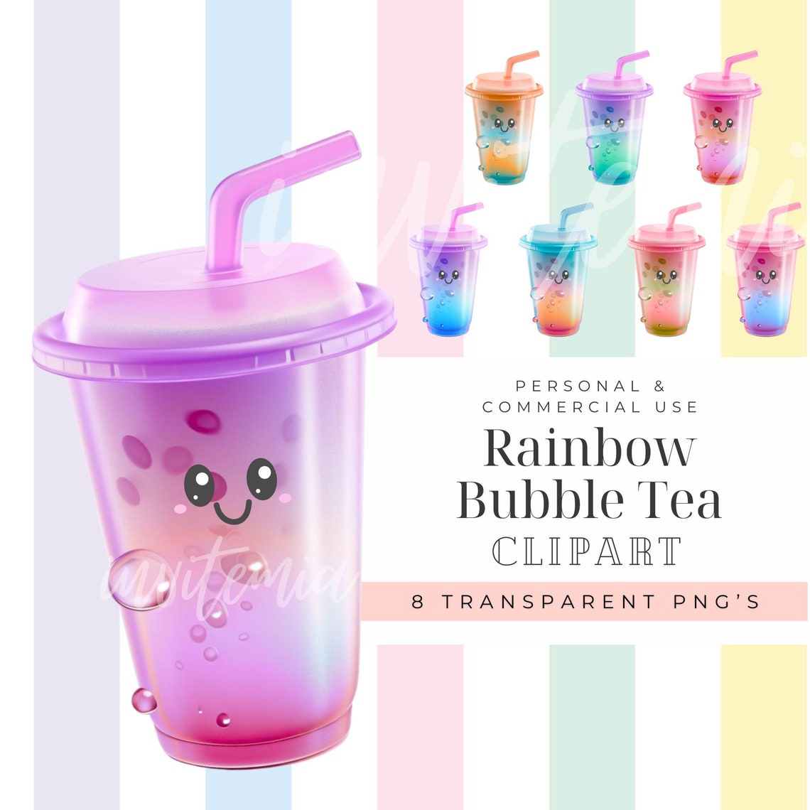 Bubble Tea Clipart, Cute Kawaii Boba Clipart, Let’s Par Tea Birthday ...