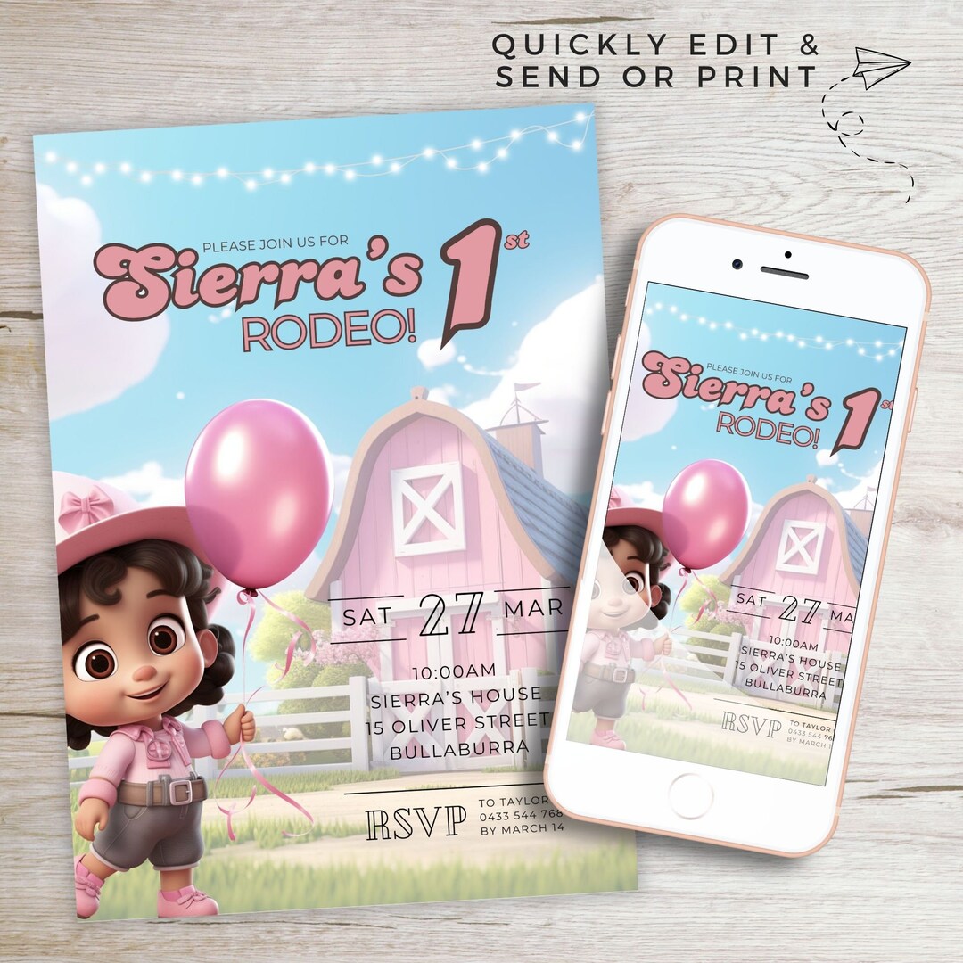 First Rodeo Birthday Cowgirl Invitation, Cowboy Editable Invites, Rodeo ...