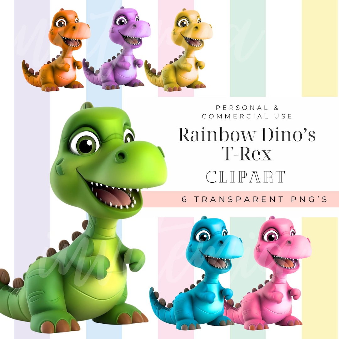 Girl Dino Animated Dinosaur Clipart Pink Purple Rainbow Trex Image ...