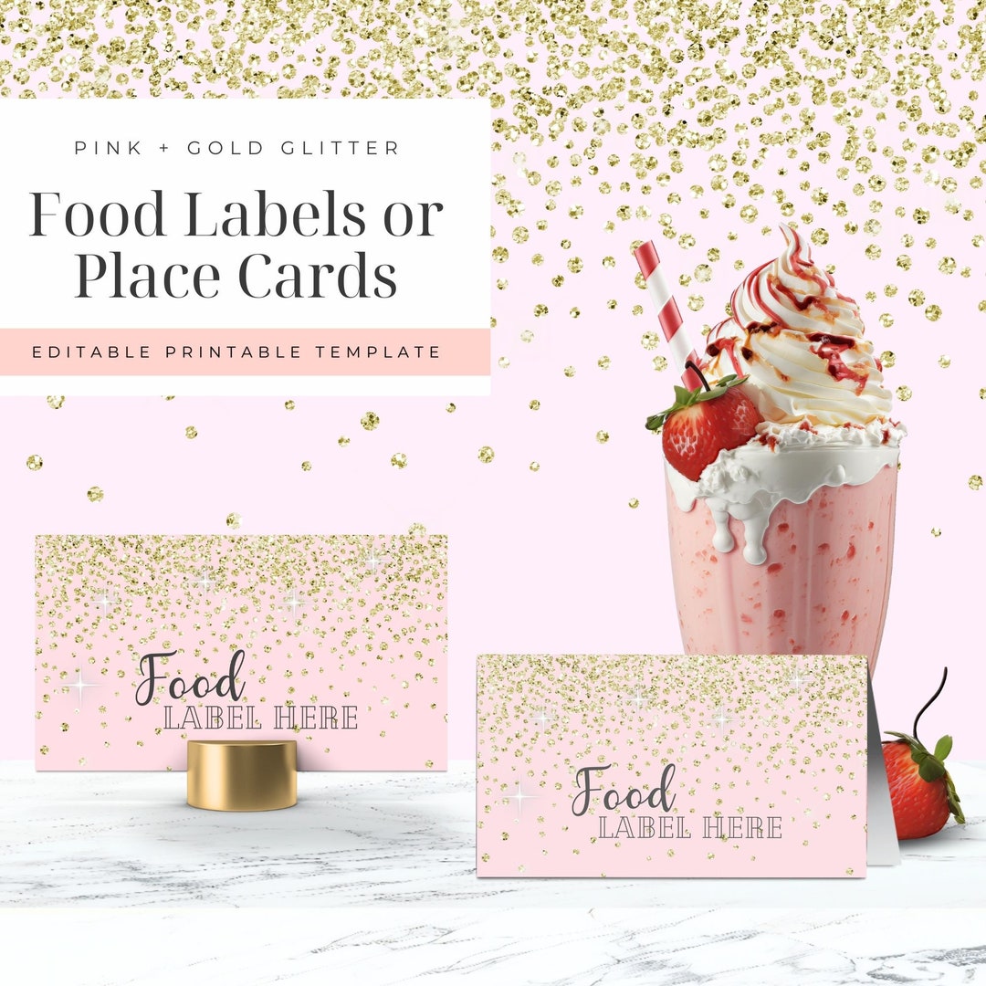 Food Label Cards for Party. Printable Editable Tent Place Cards. Pink ...