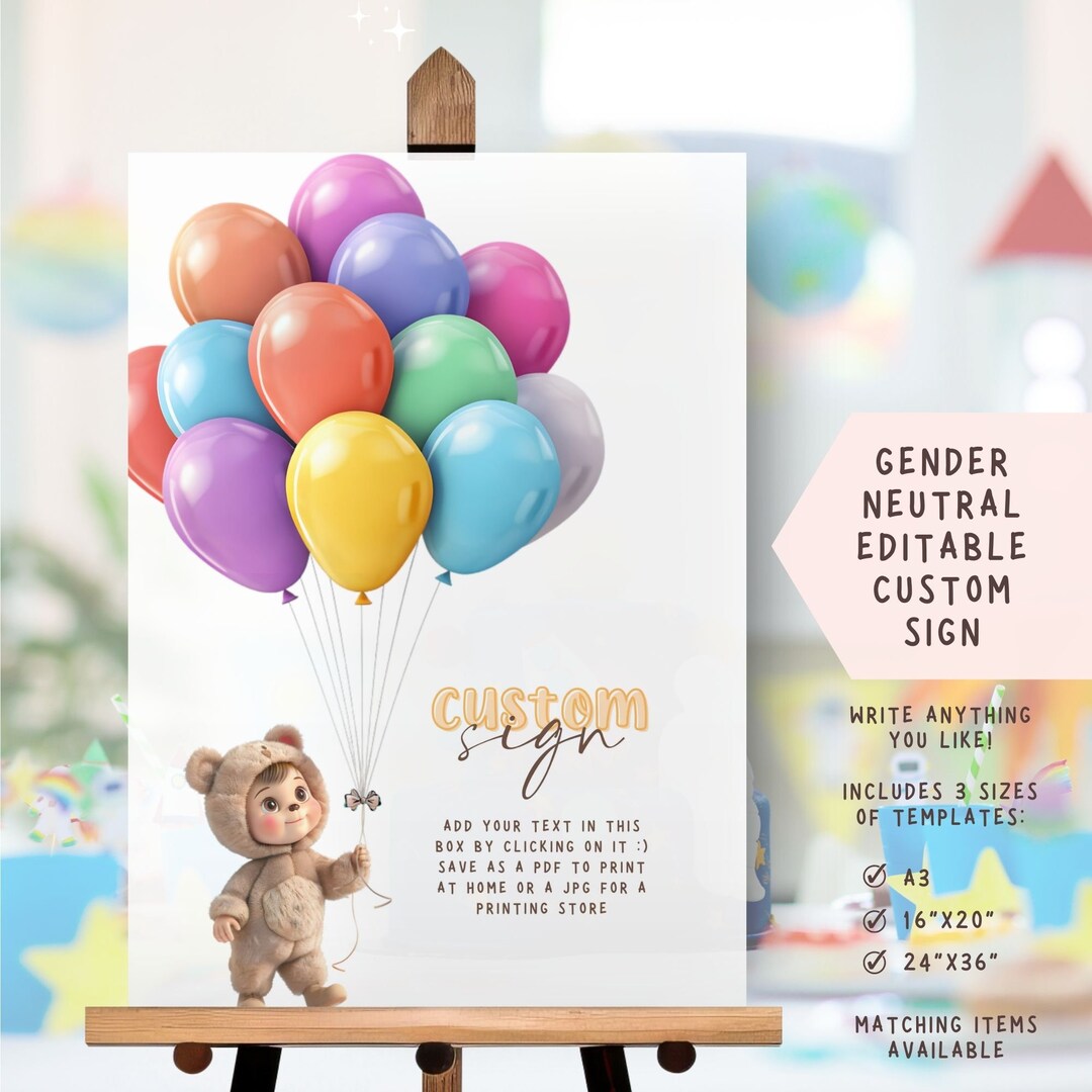 Gender Neutral Birthday Party Custom Sign Poster Board Boy Girl Circus ...