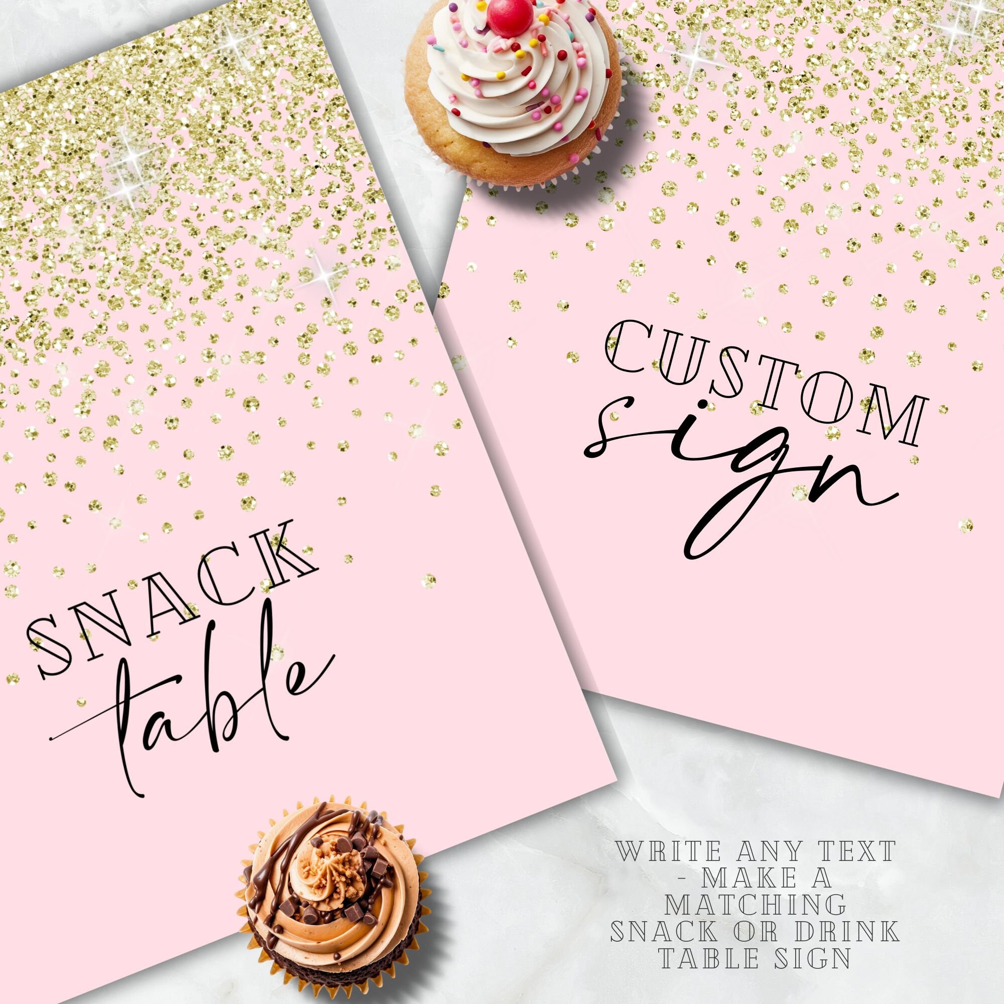 Custom Party Sign Poster, Pink Gold Glitter for Girls Birthday. Pretty ...