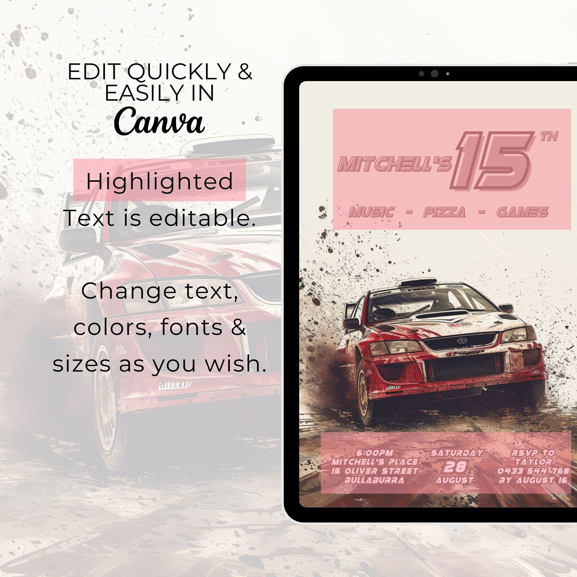 Rally Car Teenage Boy Party Invitation, Boys Race Car Invite Level up ...