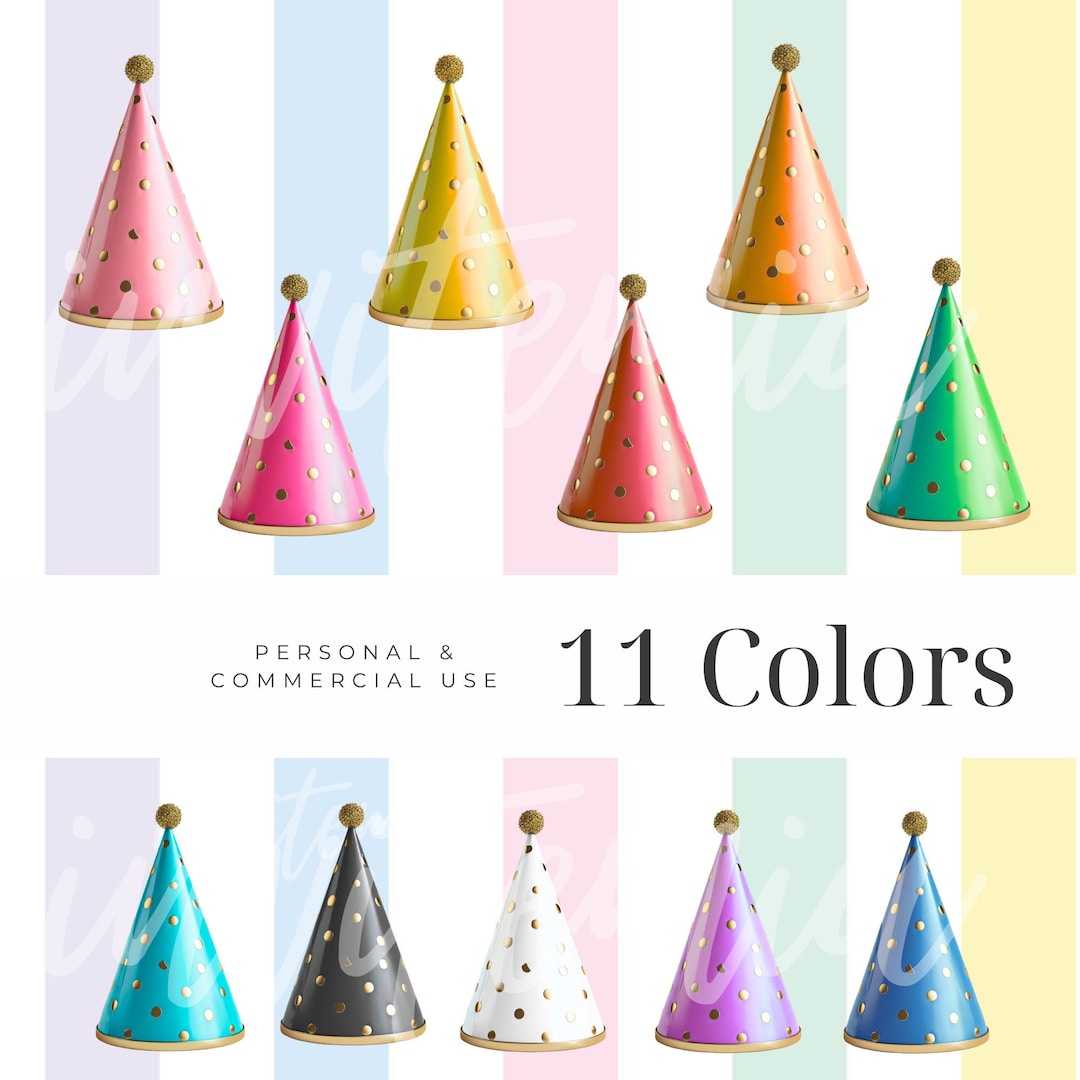 Rainbow Party Hats Clipart, 3D Rainbow Birthday Hats, Spring Children's ...