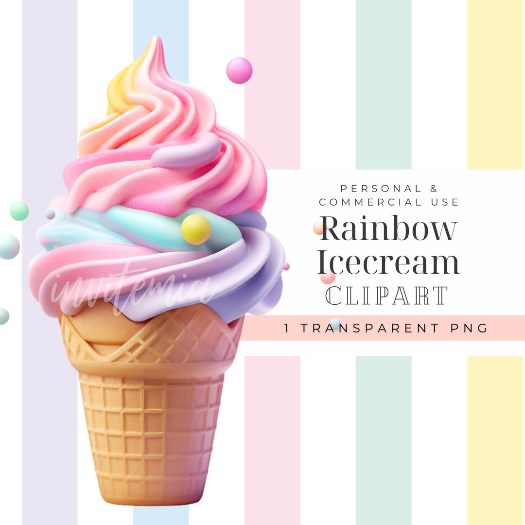 Rainbow Icecream Clipart, Rainbow Birthday Party Image, Pastel Summer ...