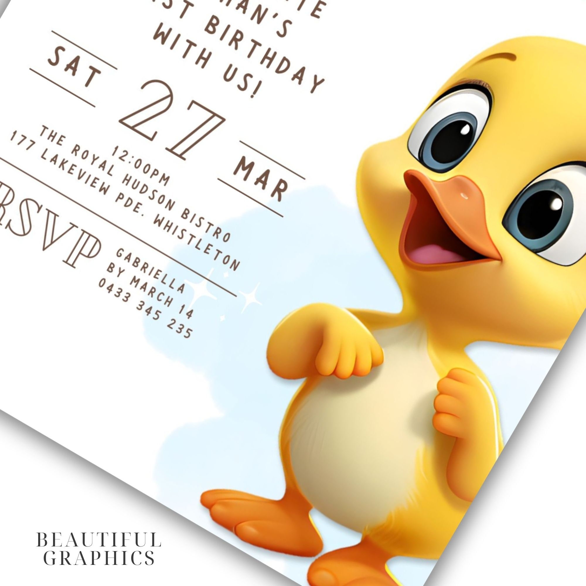 Boy First Birthday Invitation, One Lucky Duck Invitation, Cute Invite ...