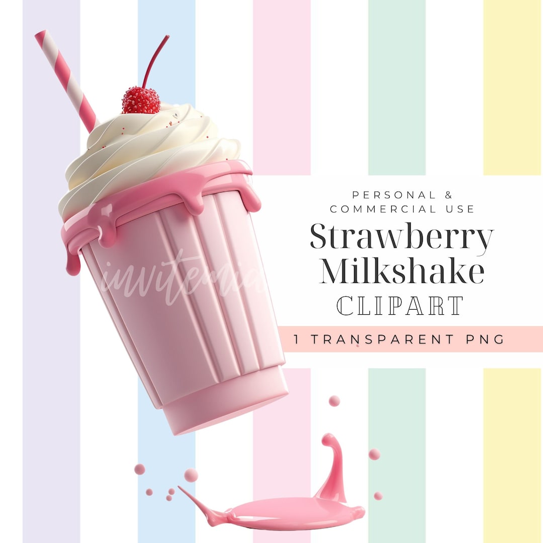 Strawberry Milkshake Clipart, Pink Birthday Party Image, Pastel Summer ...