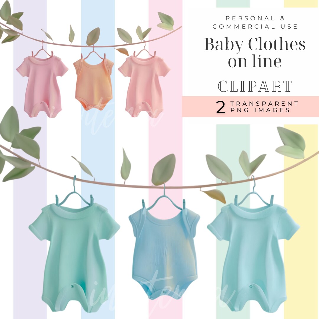 Baby Clothes Line Clipart Shower Images, Cute Onesies Hanging on ...
