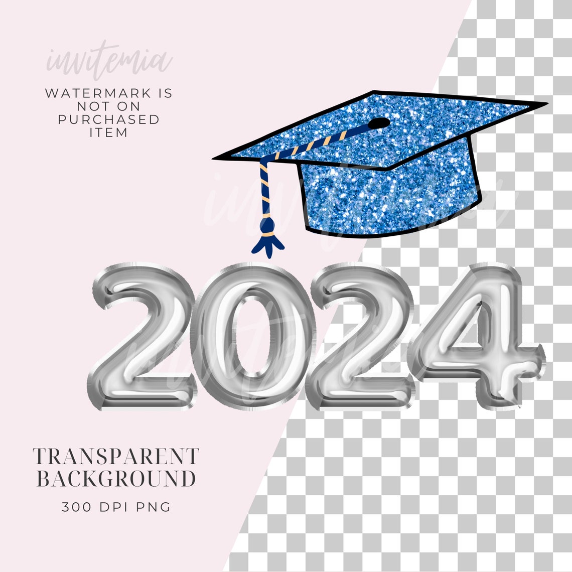 Class of 2024 PNG Images, Glitter Graduation Caps Bundle, Senior 2024 ...