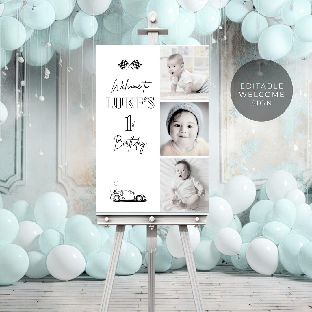 Welcome Poster With Photo Race Car Editable Birthday Party Sign Board ...