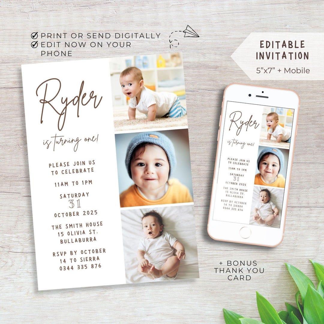 Personalised Photo Birthday Invitation 1st First Bday Custom Party ...