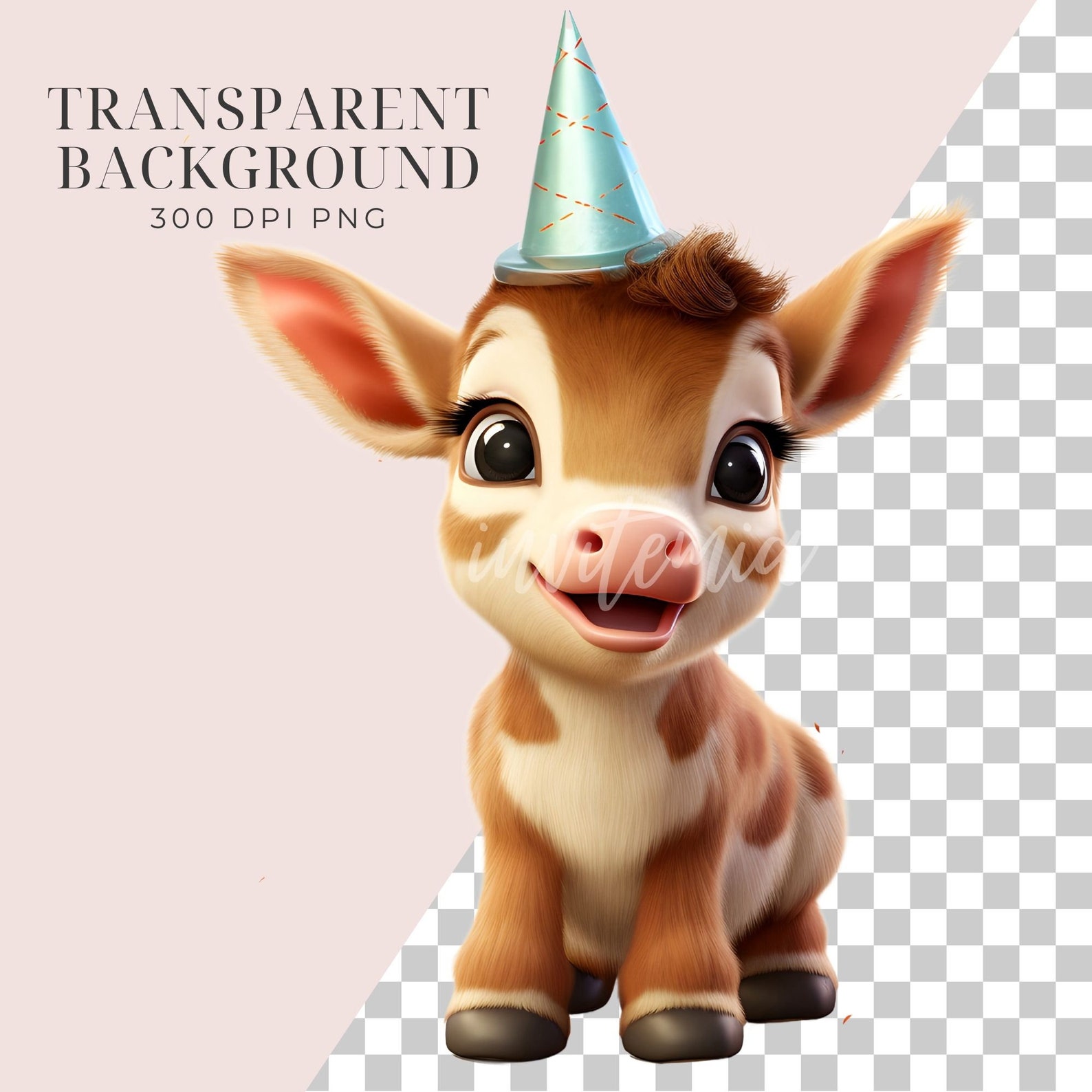 Cow in Party Hat Farm Birthday Image Quirky Calf, Watercolor Quirky ...