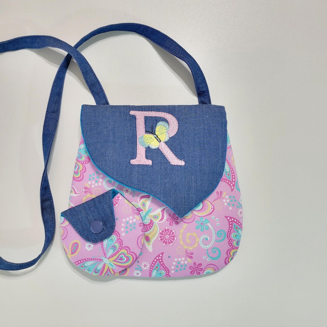 Personalized Pink Butterfly Purse, Kid's Monogrammed Bag, Girl's Denim ...