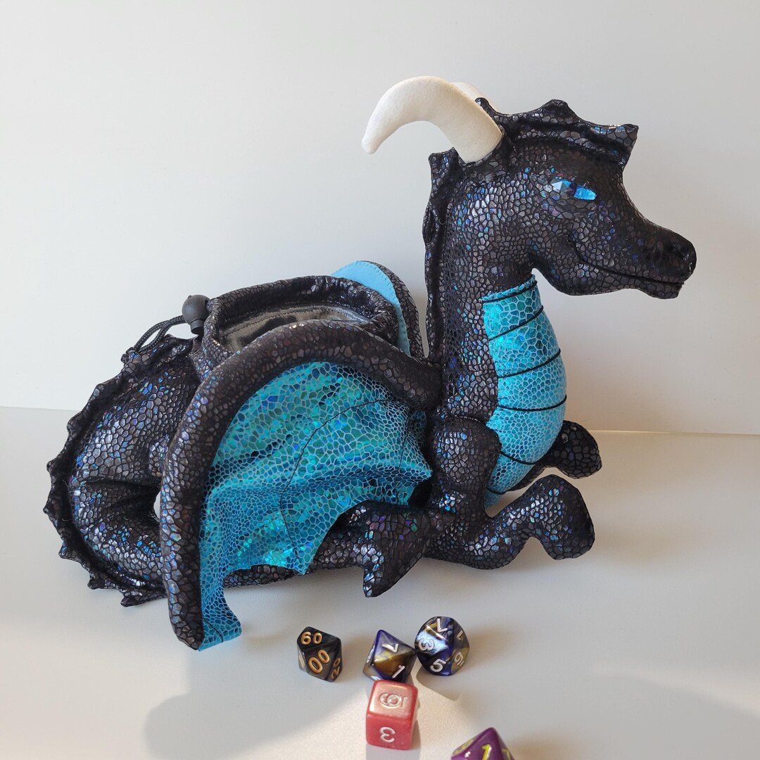 Black and Blue Dragon Dice Bag, Trinket Pouch, D&D Dice Storage, Role ...