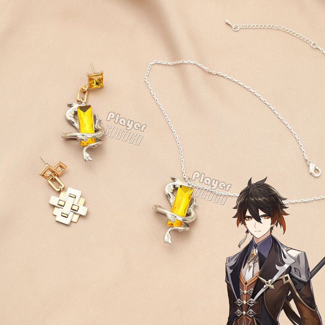Genshin Impact Zhongli Necklace & Earrings for Daily Use, Genshin Morax ...