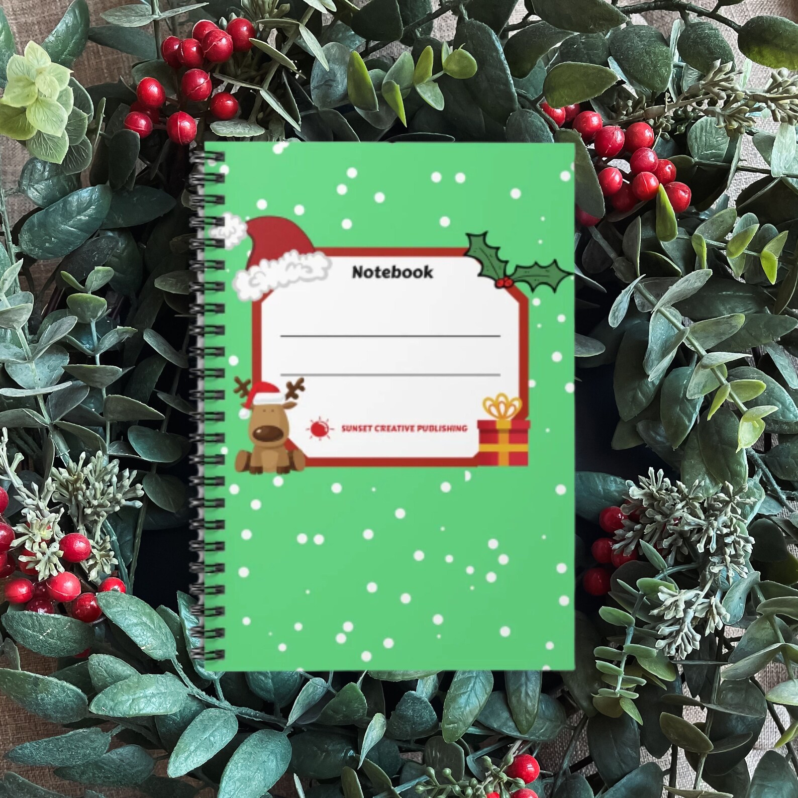 Holiday Spiral Notebook, Christmas Snowfall Green Spiral Notebook ...
