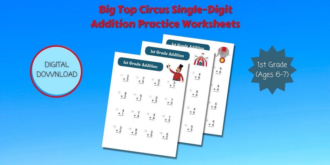 Math Printables for Kids in 1st Grade (ages 6-7), Big Top Circus Single ...