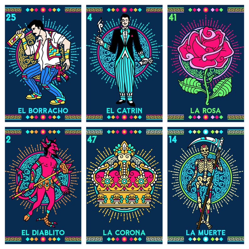 20 Cards Designs MEXICAN LOTTERY VECTORS, Mexican, September, Mexico ...