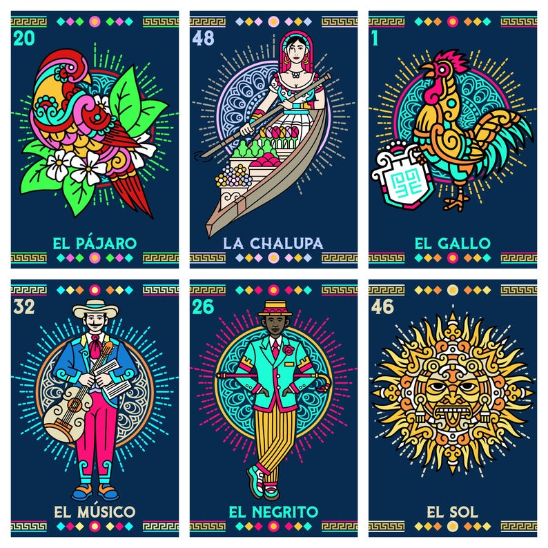 20 Cards Designs MEXICAN LOTTERY VECTORS, Mexican, September, Mexico ...