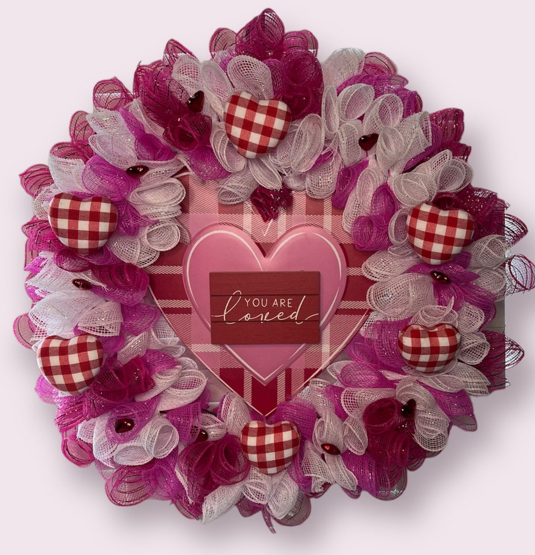 18” Valentines, Plaid Heart, Deco Mesh Wreath! - Etsy