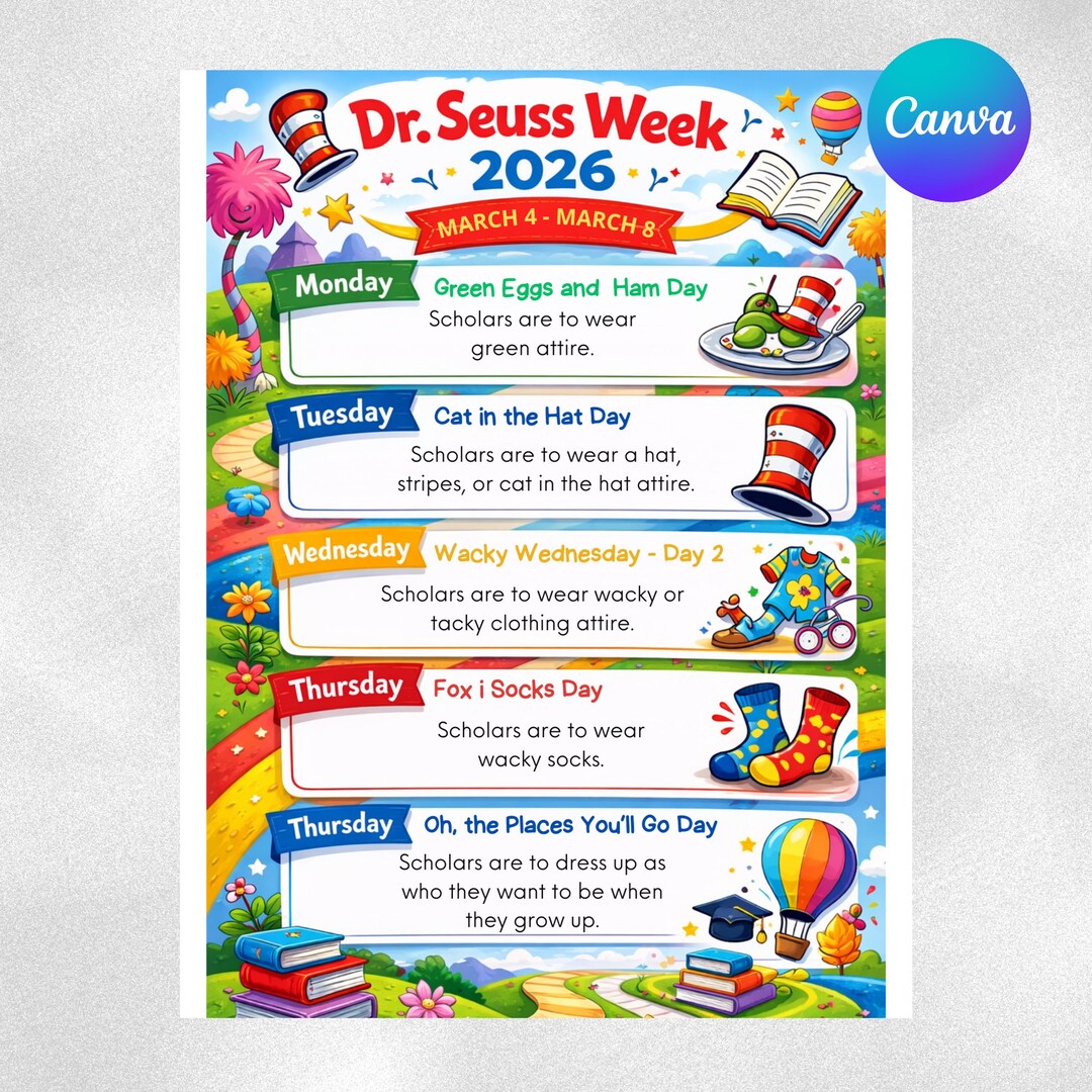 Editable Template, Read Across America Template, Spirit Week Flyer ...
