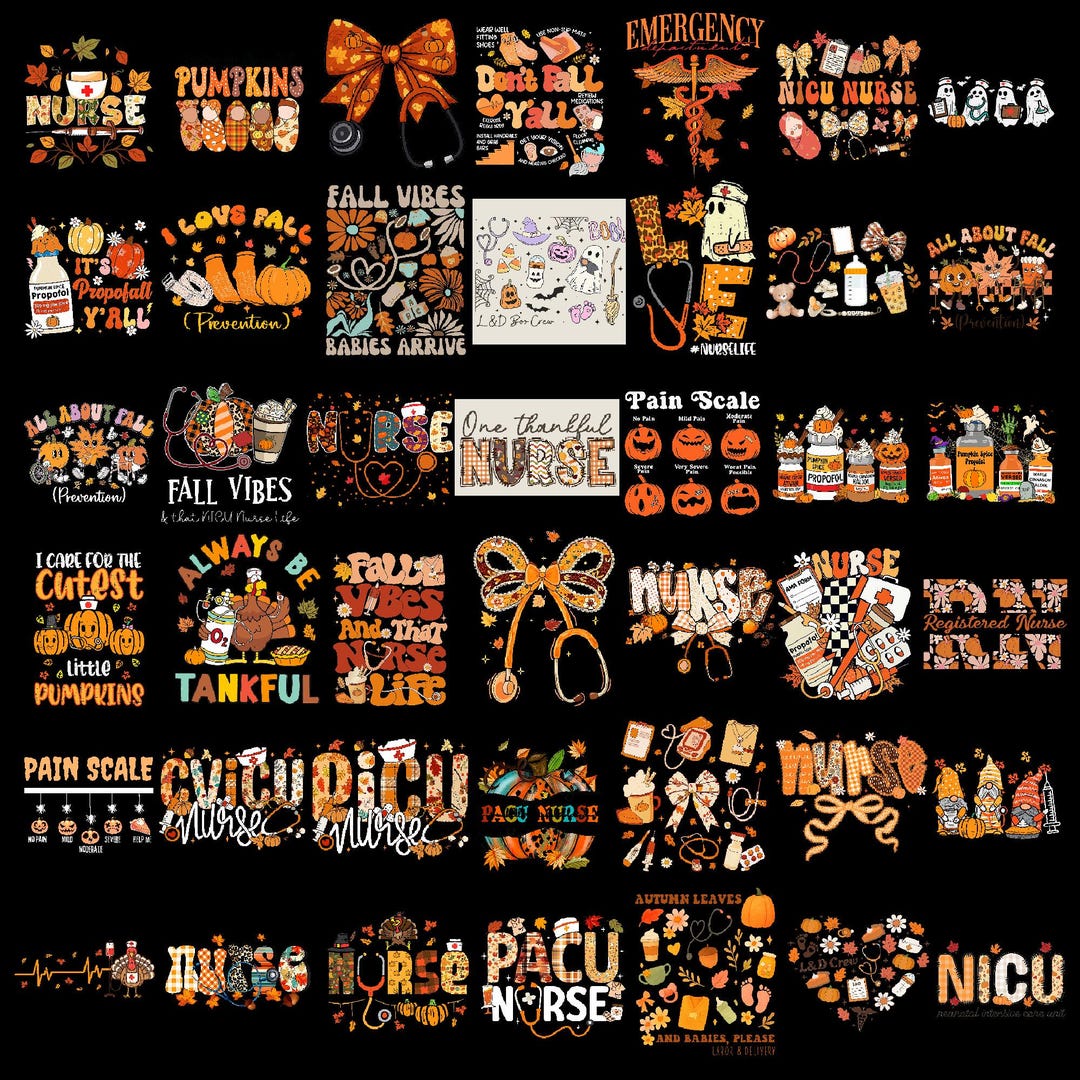 Fall Nurse Png Bundle, Autumn Pumpkin NICU PACU RN Quotes, Thankful ...