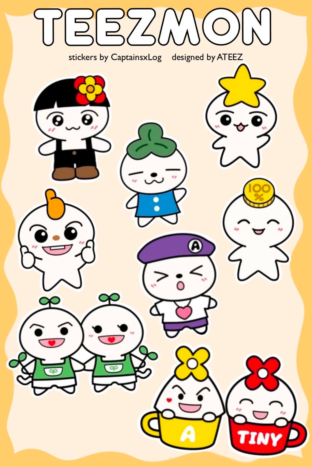 ATEEZ TEEZMON Sticker Sheet Atiny Character Laptop Decals - Etsy