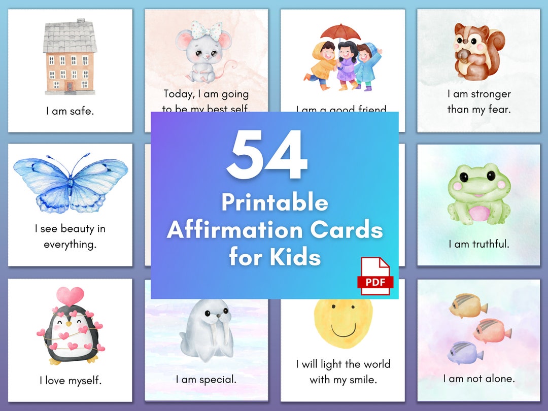 Printable Kid Affirmation Cards, 54 Printable Kids Affirmations Cards ...