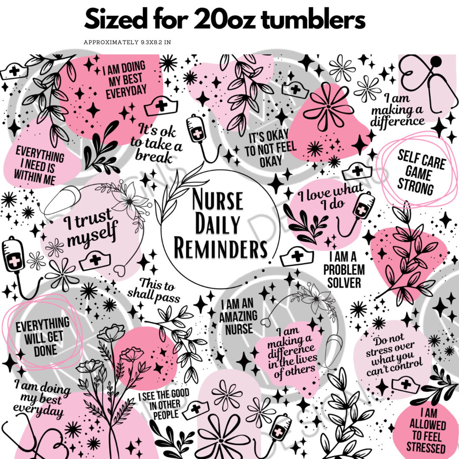 Boho Pink Nurse Reminders - Affirmations 20oz Skinny Tumbler Wrap ...