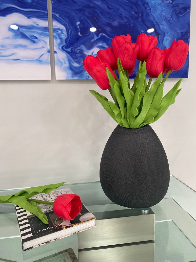 Red Tulips / Modern Fake Floral Arrangement / Real Touch Artificial ...