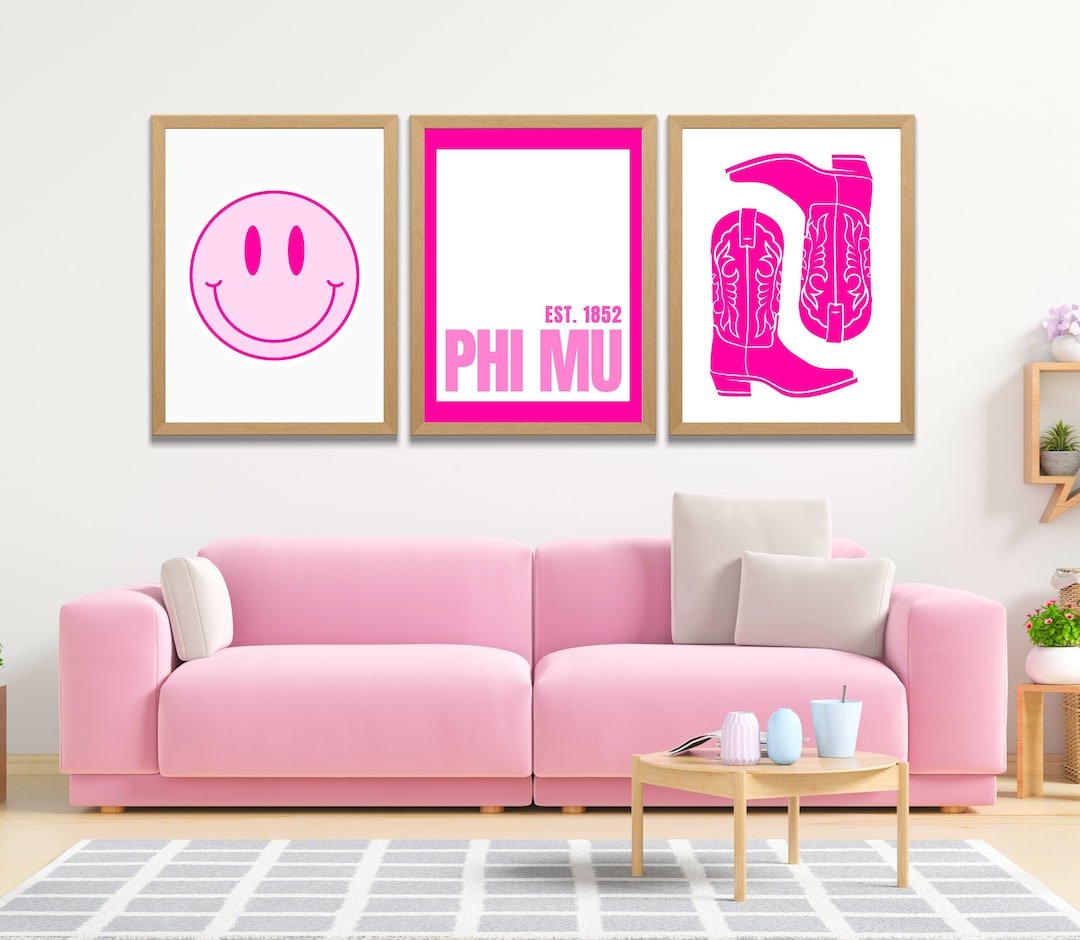 Set of 3 Retro Phi Mu Sorority Prints, Preppy Room Decor, Western ...