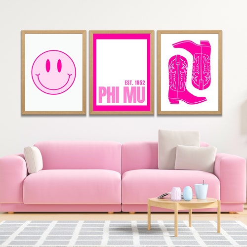 Set of 3 Retro Phi Mu Sorority Prints Preppy Room Decor - Etsy