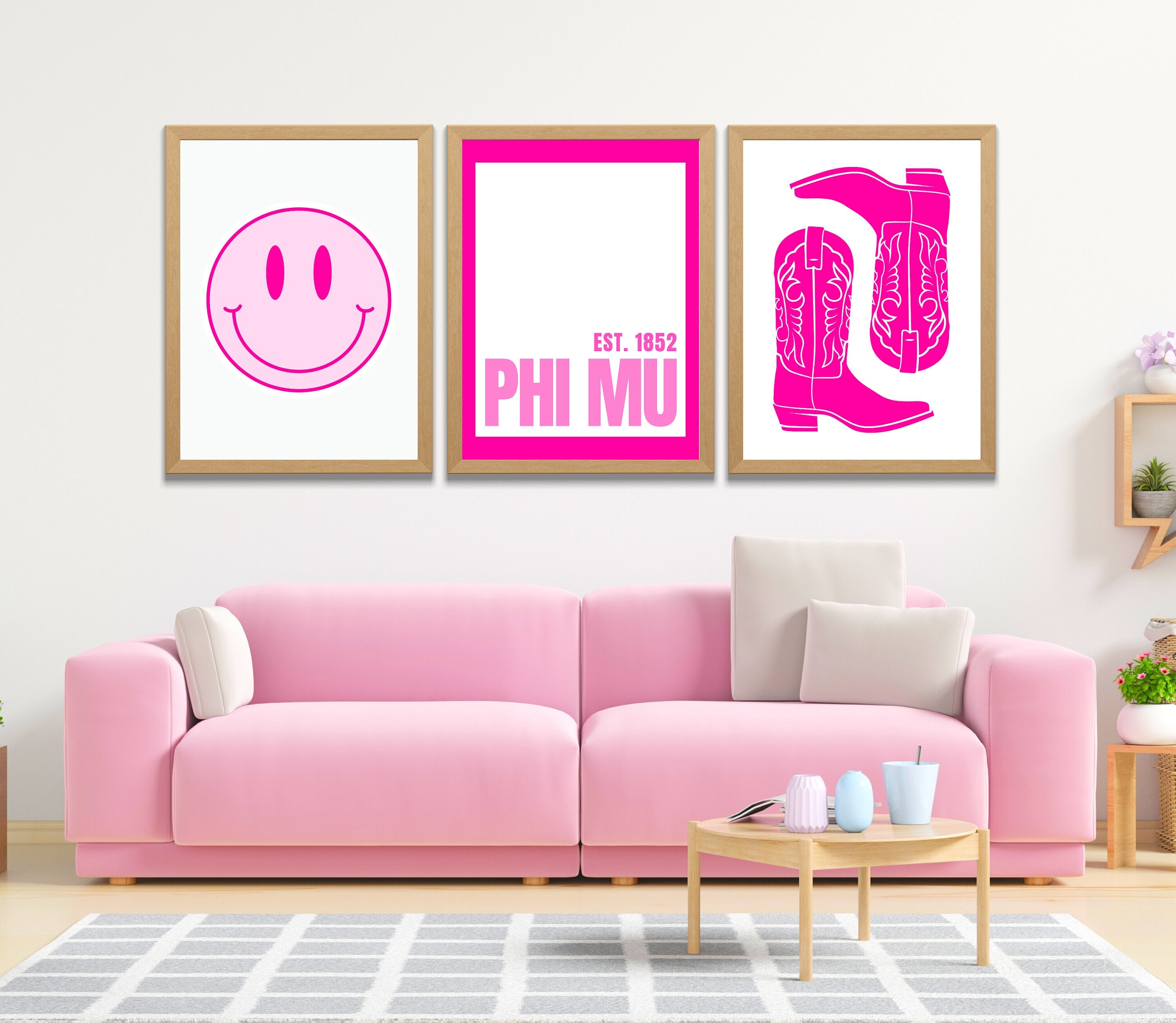 Set of 3 Retro Phi Mu Sorority Prints, Preppy Room Decor, Western, College Dorm Room Art ...