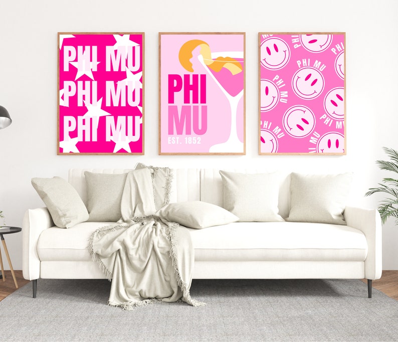 Set of 3 Phi Mu Sorority Prints, Preppy Room Decor, College Dorm Room ...