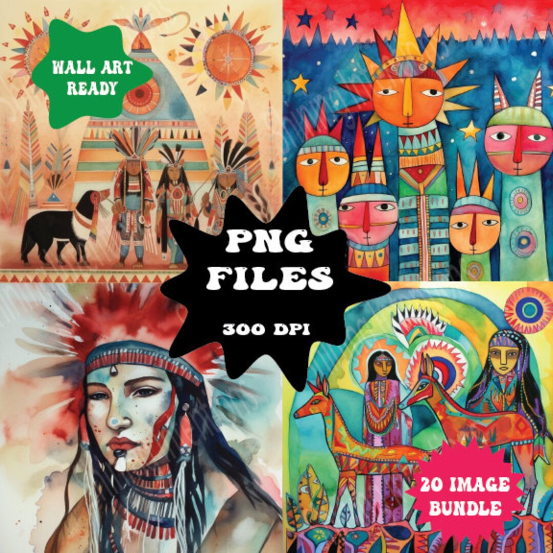 Native Americans Folk Art Watercolor Clipart Png, Illustration Set ...