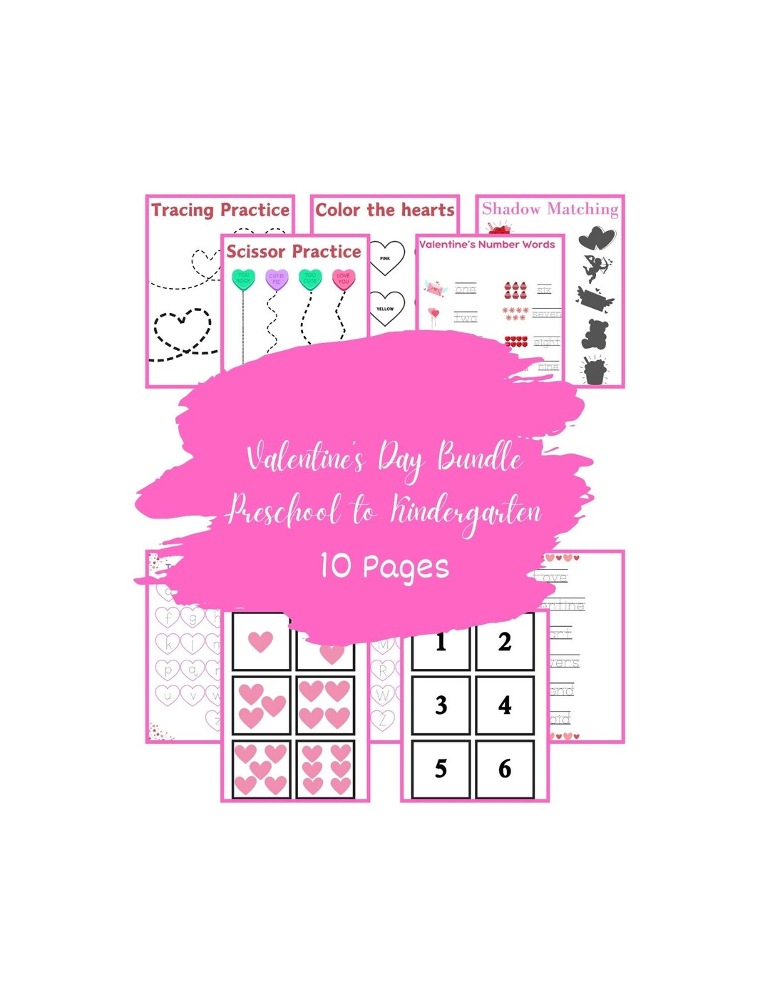 Printable Preschool to Kindergarten Valentine's Day Bundle - 10 Pages ...