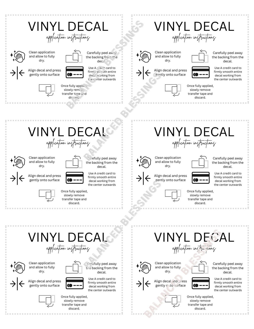 Vinyl Decal Application Cards for Small Businesses - Printable ...