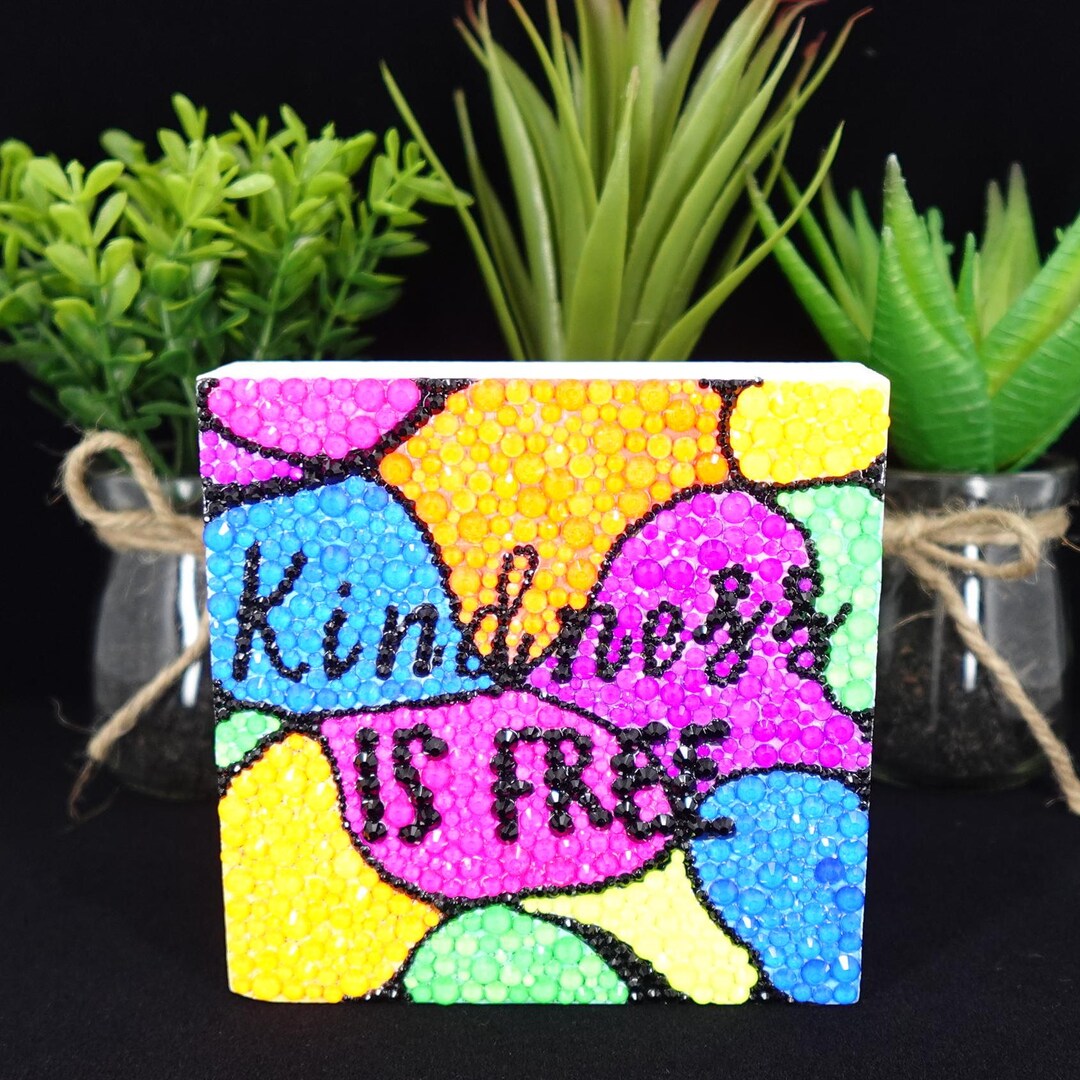 Kindness is Free Wooden Sign: Neon 80s Desk Art (4x4) - Etsy