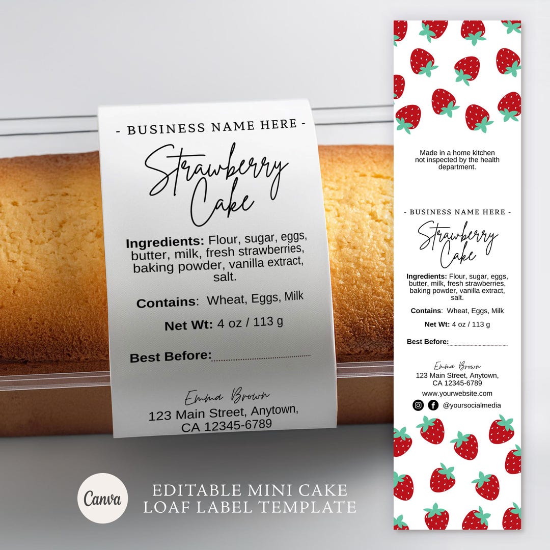Editable Mini Cake Tin Label Template | Mini Loaf Baking Pan Label ...