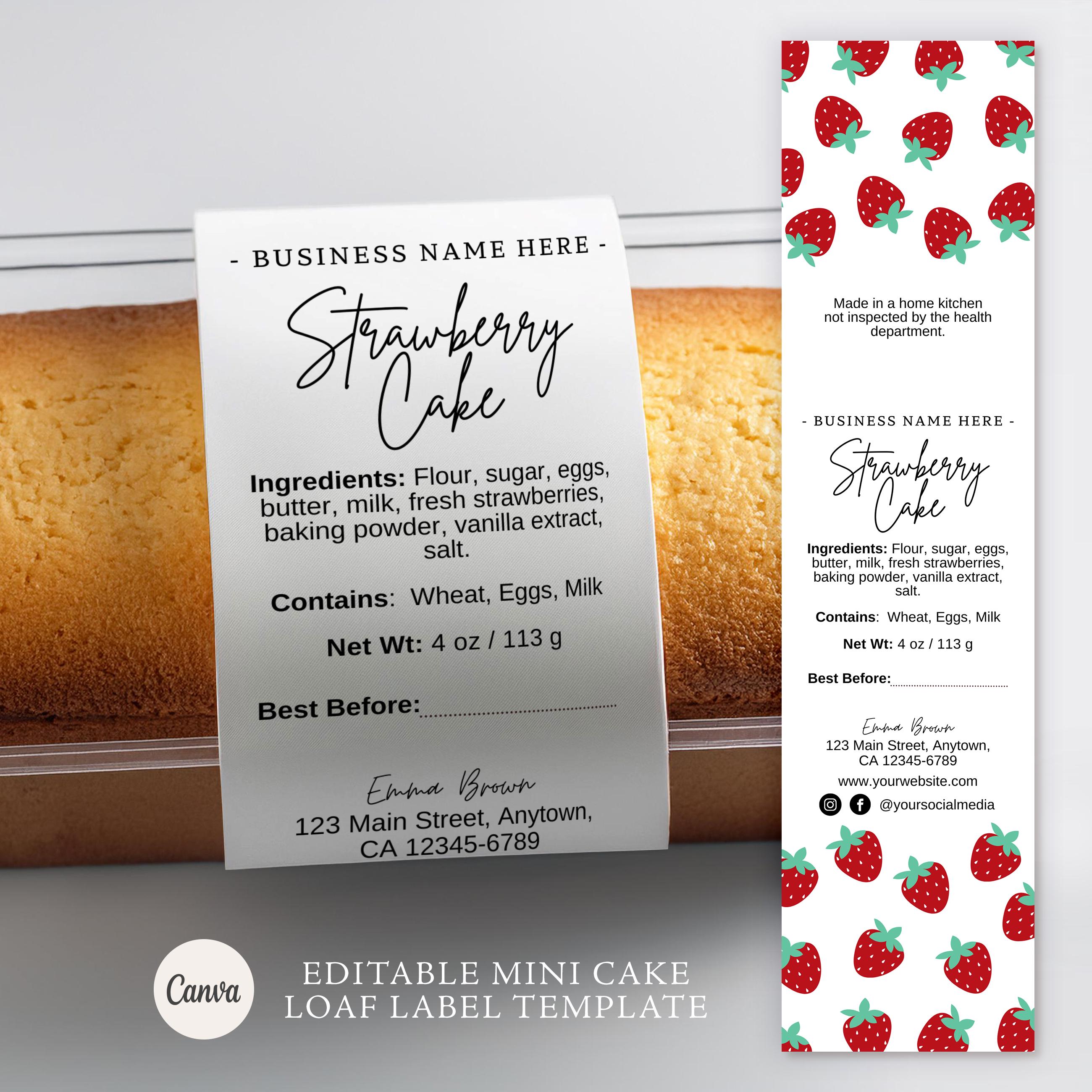 Editable Mini Cake Tin Label Template | Mini Loaf Baking Pan Label ...
